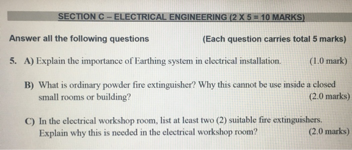Solved SECTION C-ELECTRICAL ENGINEERING (2 X 5 = 10 MARKS) | Chegg.com