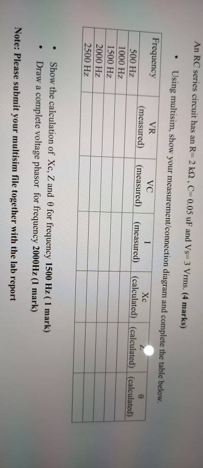 Solved Use multisim to Find vr vc And I. Then calculate | Chegg.com