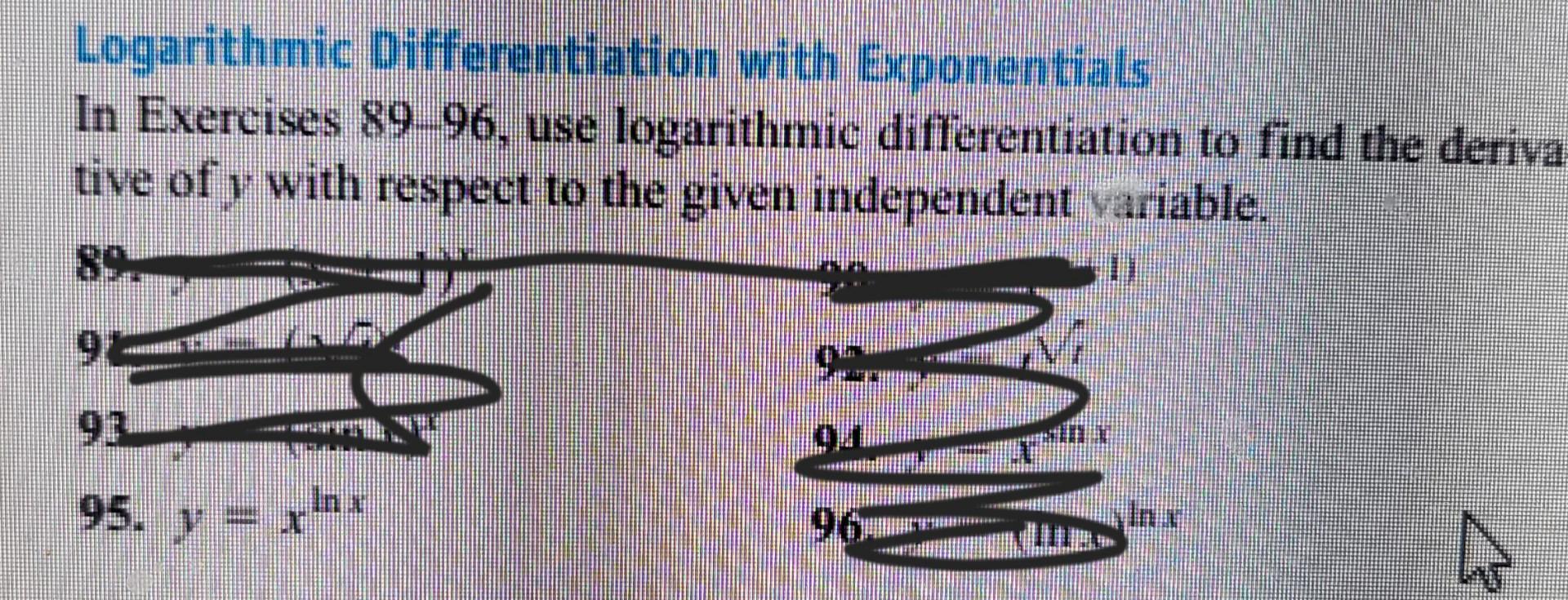 Solved Logarithmic Differentiation with Exponentials In | Chegg.com