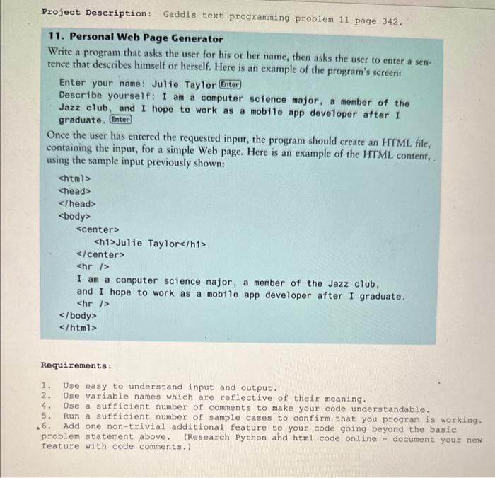 Solved 11. Personal Web Page Generator Write a program that | Chegg.com