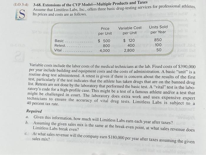 Solved (LO 3-4) S que 3-68. Extensions of the CVP | Chegg.com