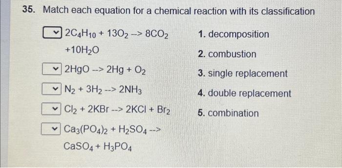 Solved 35. Match each equation for a chemical reaction with | Chegg.com