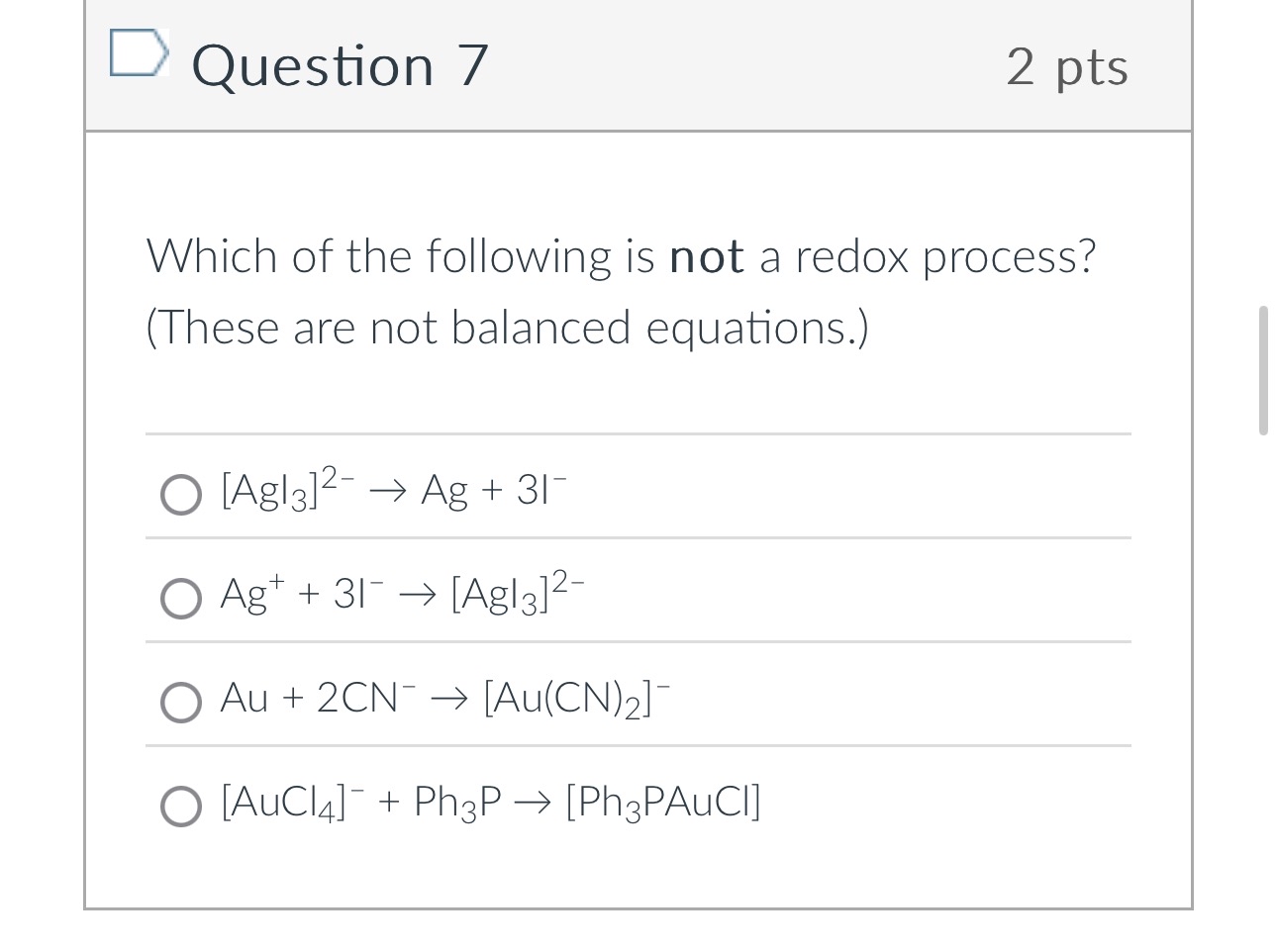 Solved Question 72 ﻿ptsWhich of the following is not a redox | Chegg.com