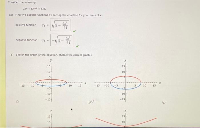 Solved Consider the following: 9x2+64y2=576 (a) Find two | Chegg.com
