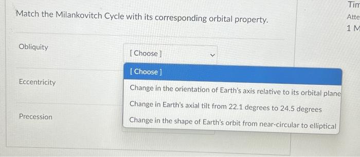 Match the Milankovitch Cycle with its corresponding | Chegg.com