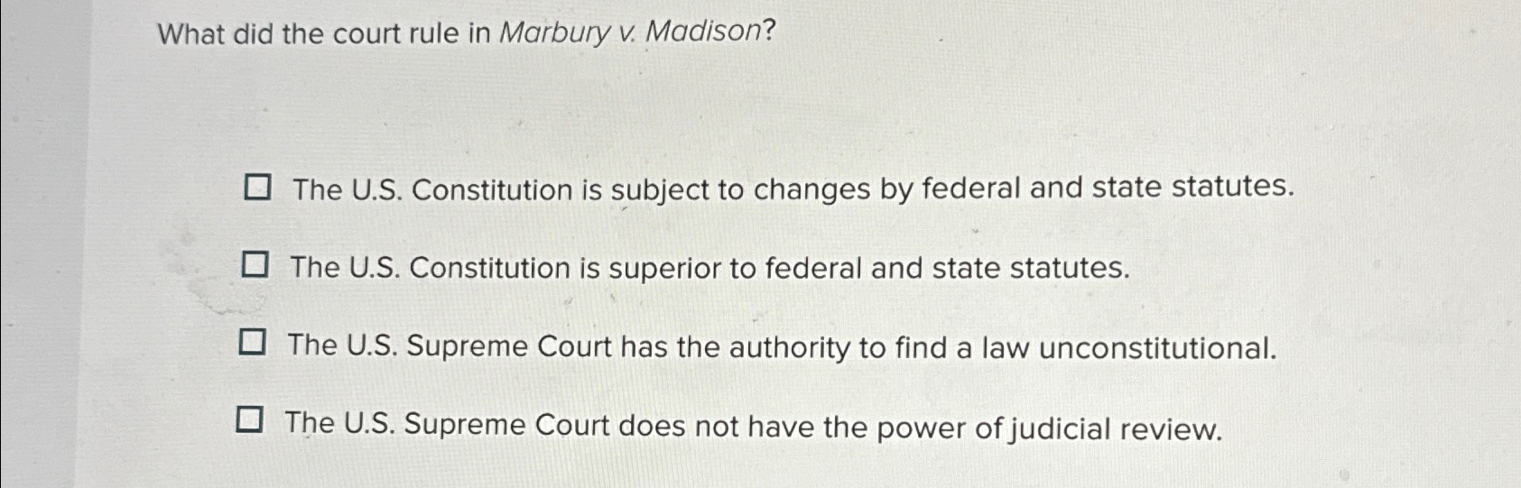 Solved What did the court rule in Marbury V. ﻿Madison?The | Chegg.com