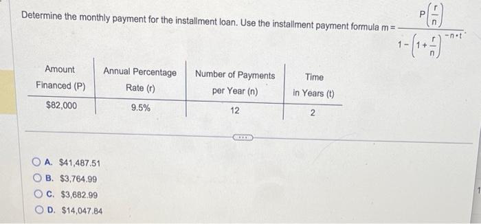 Solved Determine the monthly payment for the installment | Chegg.com
