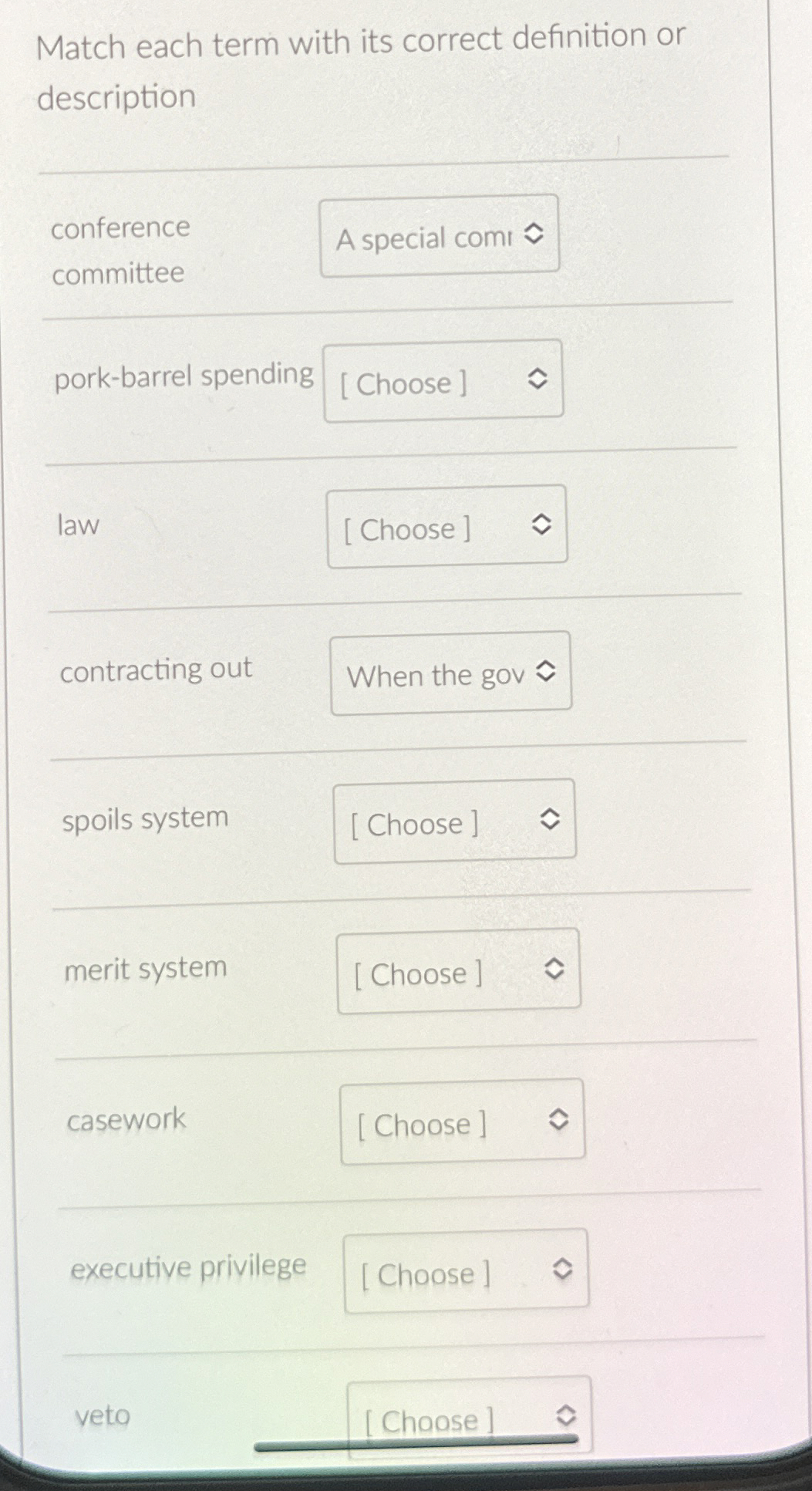 Solved Match each term with its correct definition or | Chegg.com