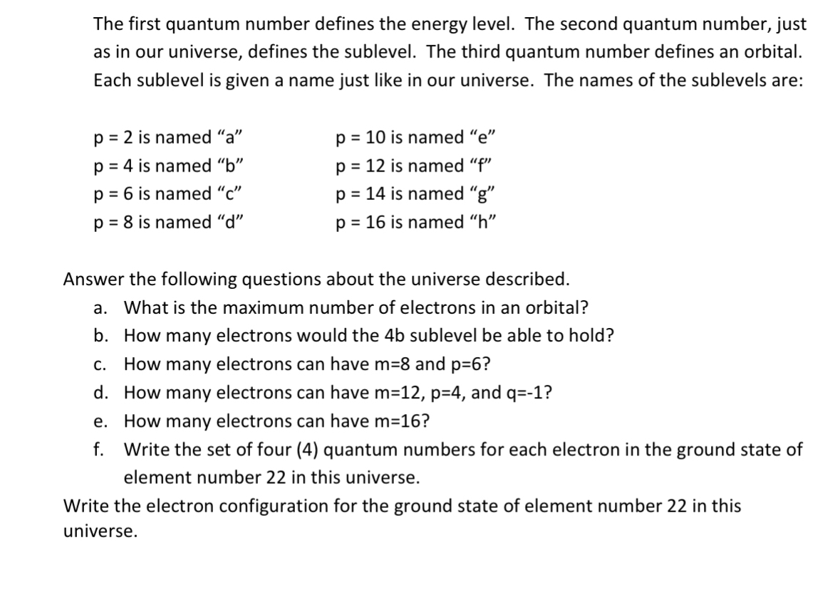Solved The first quantum number defines the energy level. | Chegg.com