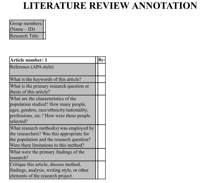 LITERATURE REVIEW ANNOTATION I need literature | Chegg.com