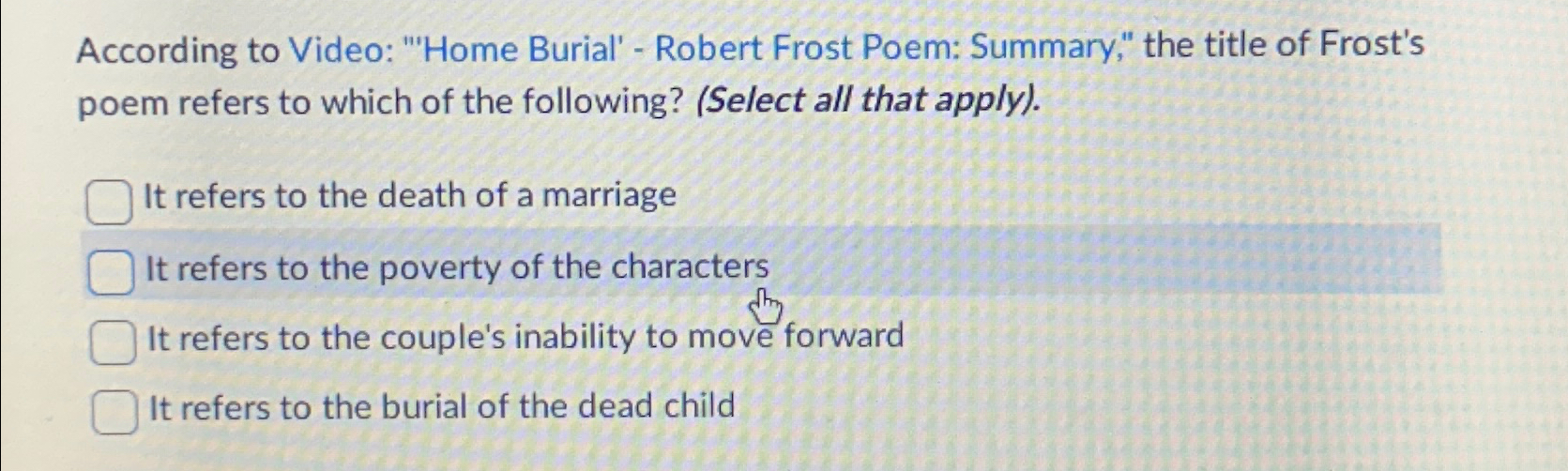 Solved According to Video: "'Home Burial' - ﻿Robert Frost | Chegg.com