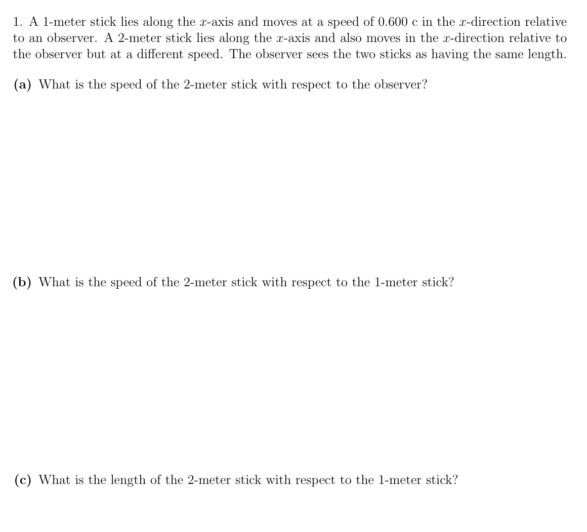 Solved A 1-meter stick lies along the x-axis and moves at a | Chegg.com