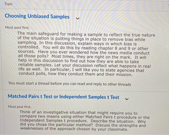 Solved Topic Choosing Unbiased Samples Must post first. The | Chegg.com