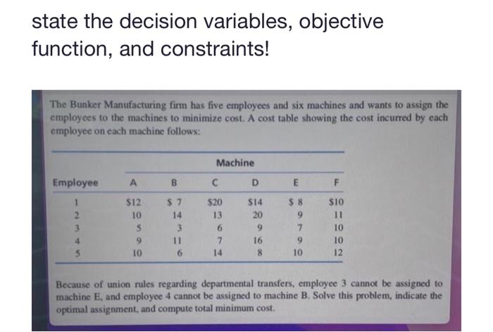 Solved state the decision variables, objective function, and | Chegg.com Solved state the decision variables, objective function, and | Chegg.com