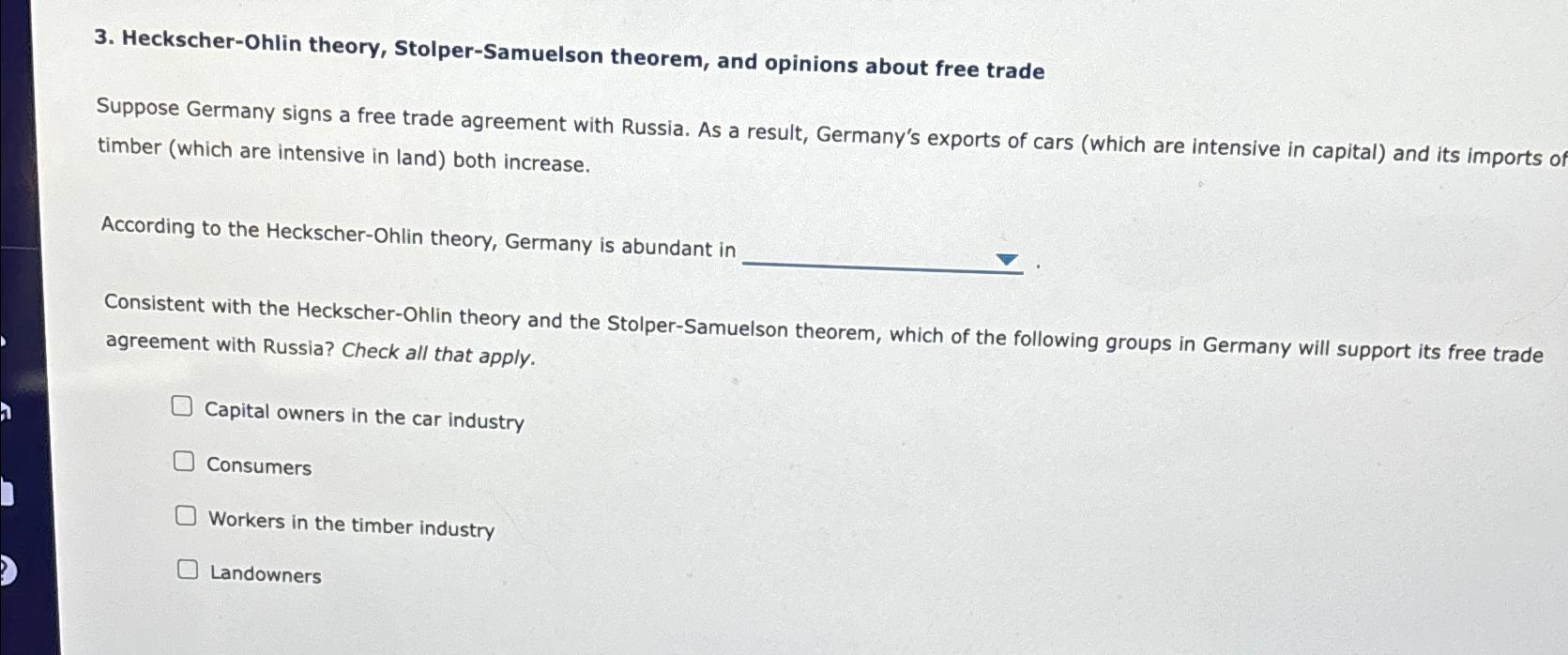 Solved Heckscher-Ohlin theory, Stolper-Samuelson theorem, | Chegg.com