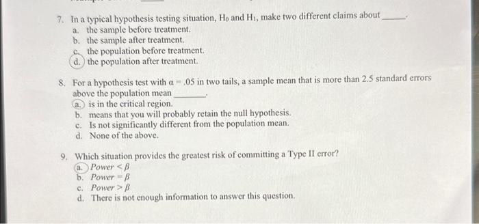 Solved 7. In a typical hypothesis testing situation, H0 and | Chegg.com