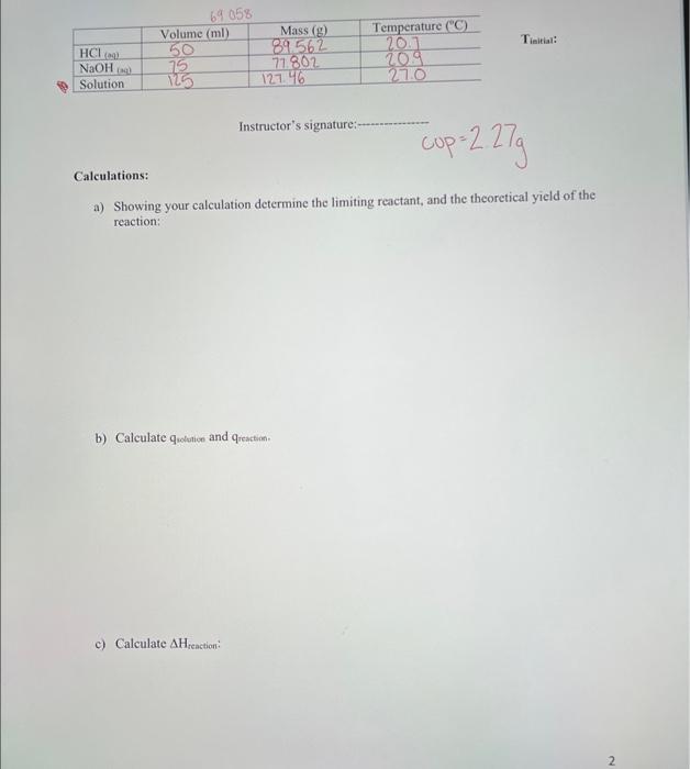 Solved Tieitial: Instructor's signature: Gop =227a | Chegg.com