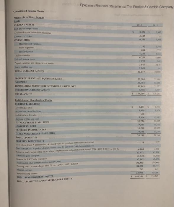 Solved Financial Reporting Problem The Procter & Gamble | Chegg.com