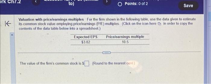 Solved Valuation with pricelearnings multiples For the firm | Chegg.com