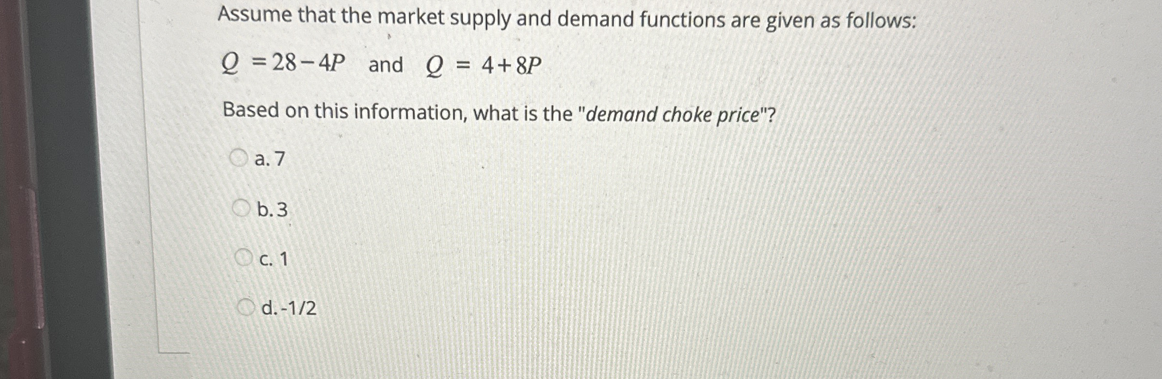 Solved Assume that the market supply and demand functions | Chegg.com
