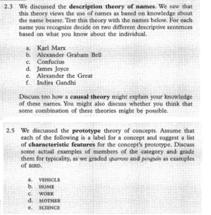 2.3 We discussed the description theory of names. We | Chegg.com