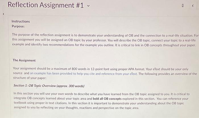 Reflection Assignment #1 Instructions Purpose: The | Chegg.com