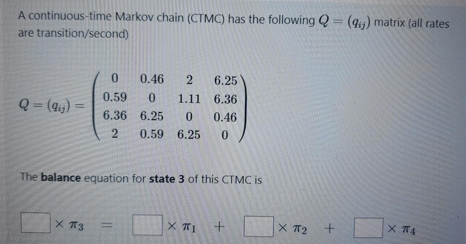 Solved A continuous-time Markov chain (CTMC) has the | Chegg.com