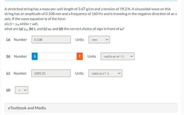 Solved A stretched string has a mass per unit length of 3.67 | Chegg.com