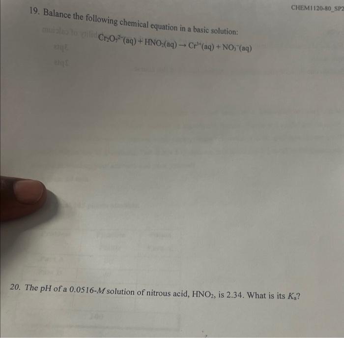 Solved 19. Balance the following chemical equation in a | Chegg.com