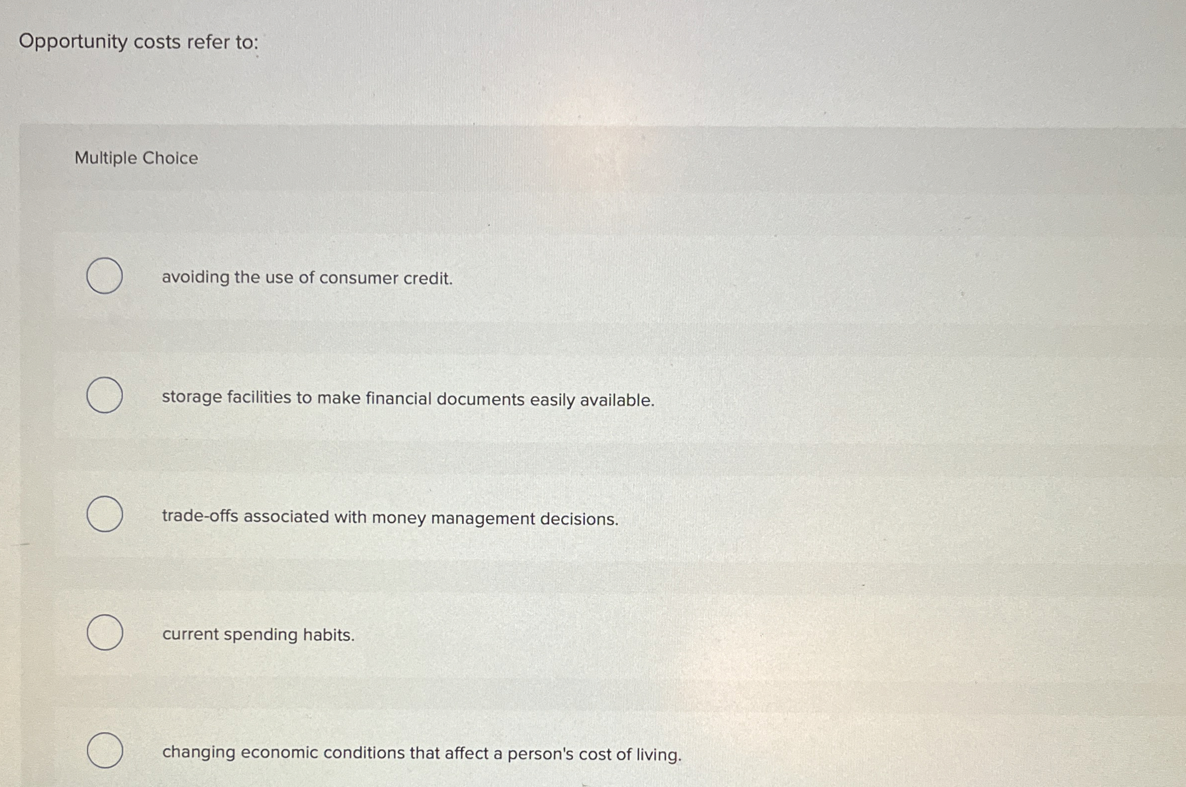 Solved Opportunity costs refer to:Multiple Choice avoiding | Chegg.com