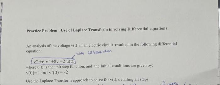 Solved Practice Problem : Use of Laplace Transform in | Chegg.com