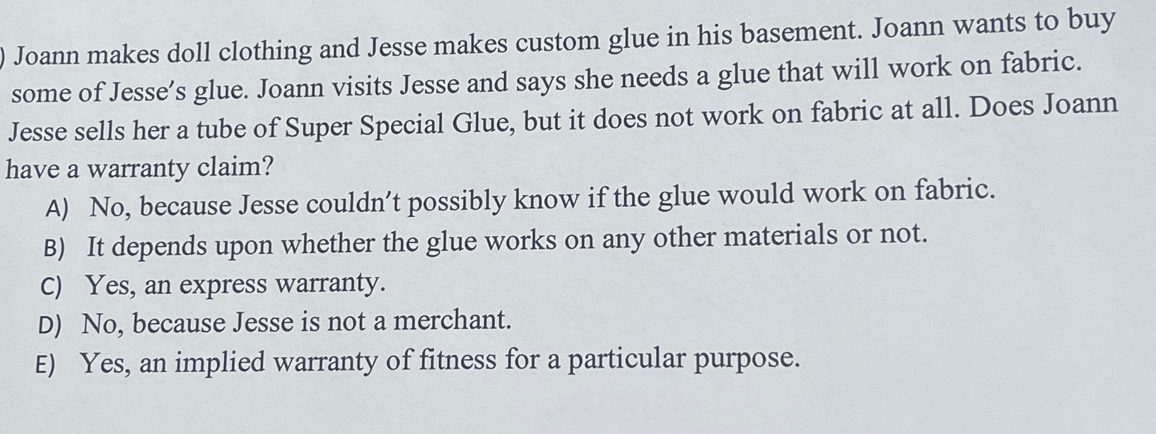 Solved Joann makes doll clothing and Jesse makes custom glue | Chegg.com