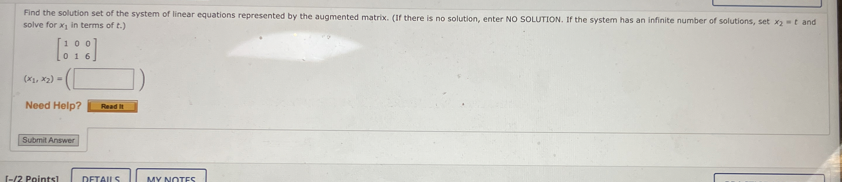 Solved solve for x1 ﻿in terms of t.)[10016]0(x1,x2)= Need | Chegg.com