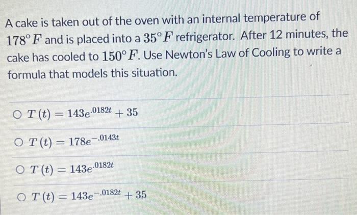 Solved A cake is taken out of the oven with an internal | Chegg.com