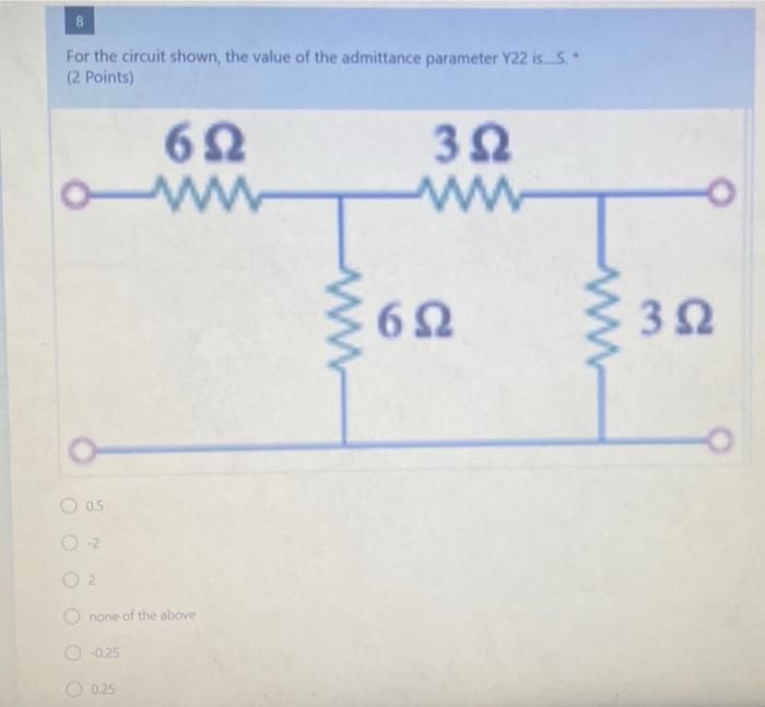 Solved For the circuit shown, the value of the admittance | Chegg.com