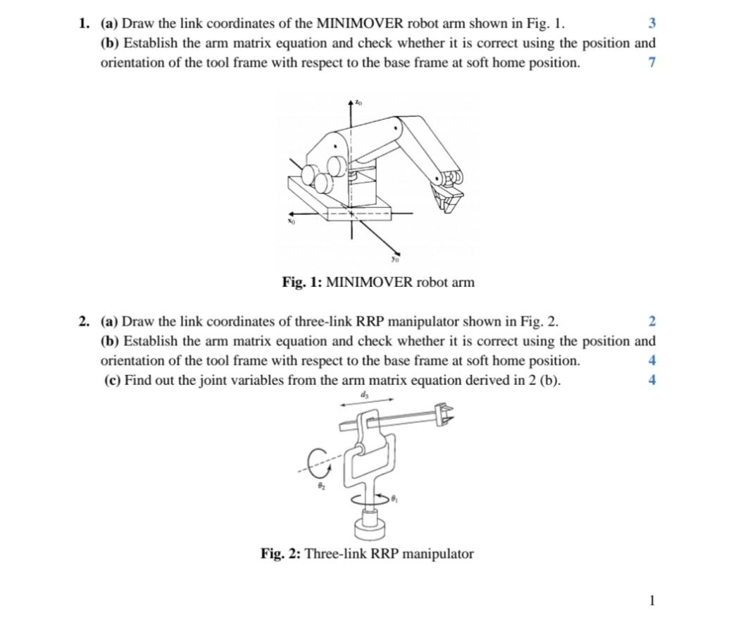 3 1. (a) Draw the link coordinates of the MINIMOVER | Chegg.com