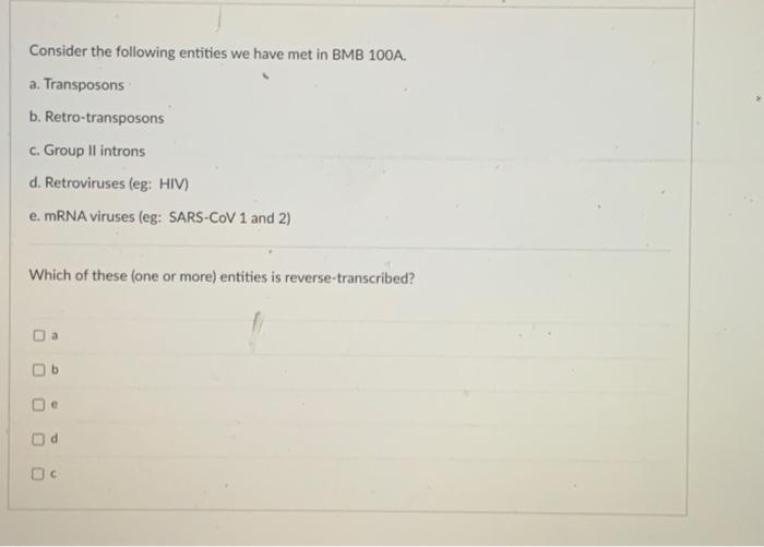 Solved Consider the following entities we have met in BMB | Chegg.com