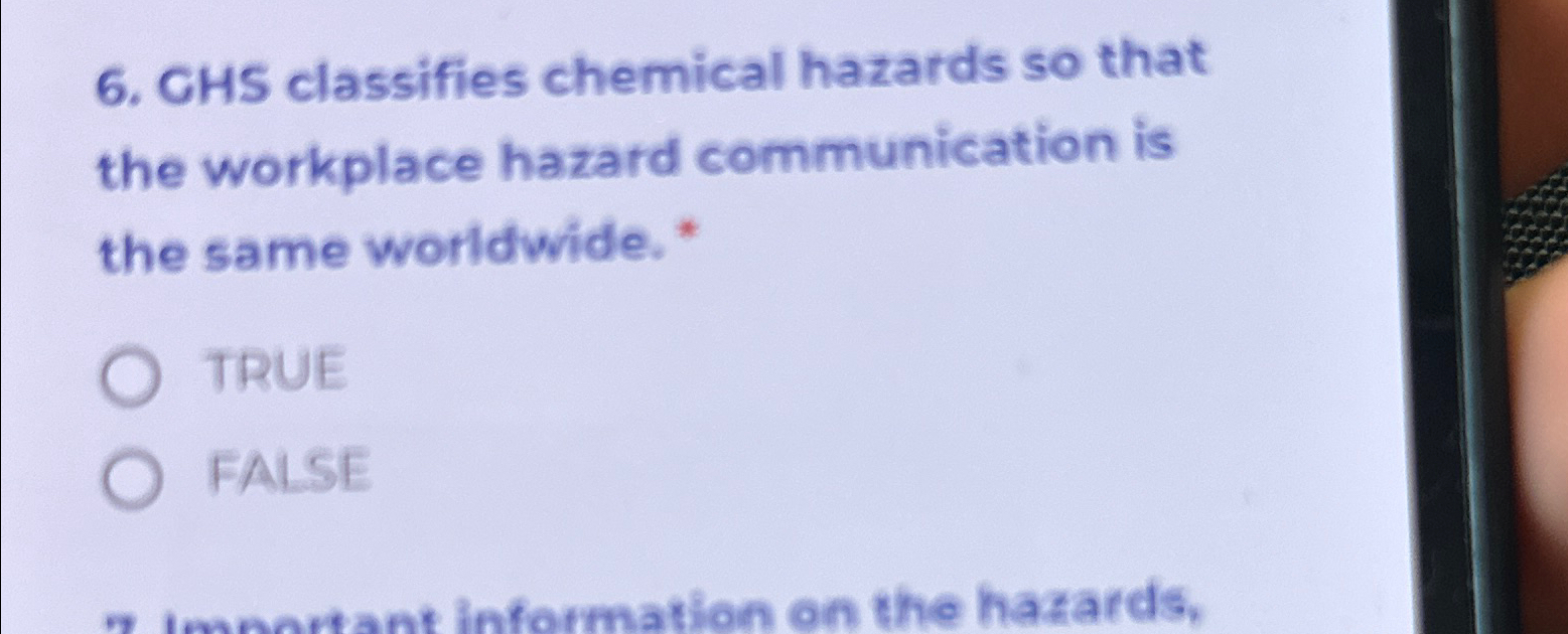 Solved CHS classifies chemical hazards so that the workplace | Chegg.com