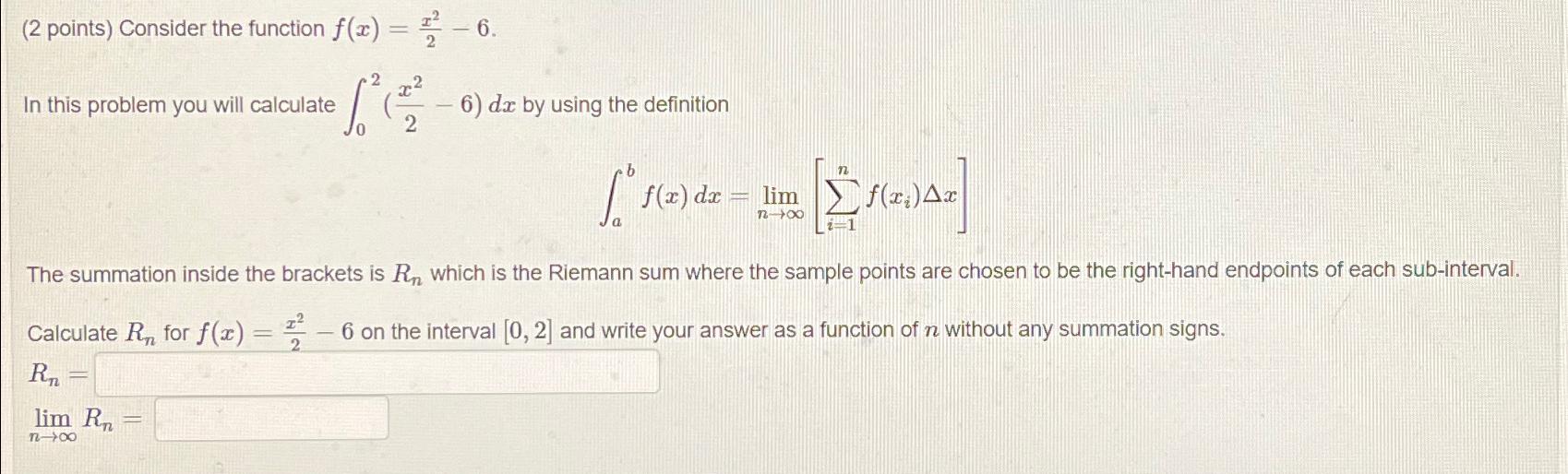 Solved ( 2 ﻿points) ﻿Consider the function f(x)=x22-6.In | Chegg.com