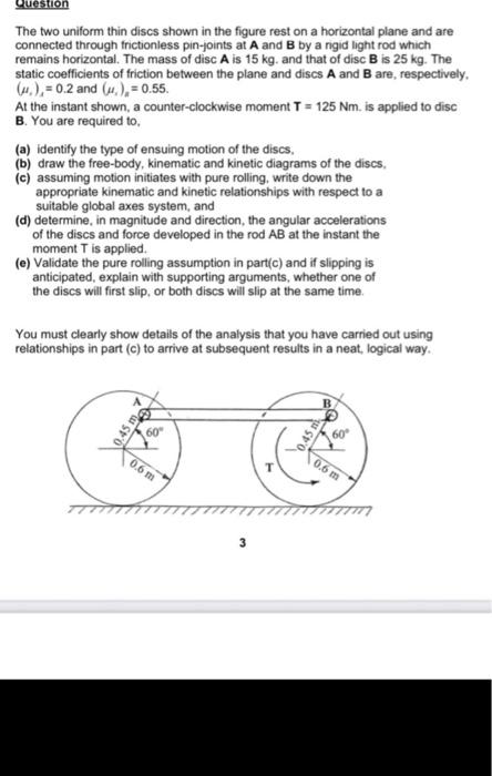 Solved The two uniform thin discs shown in the figure rest | Chegg.com