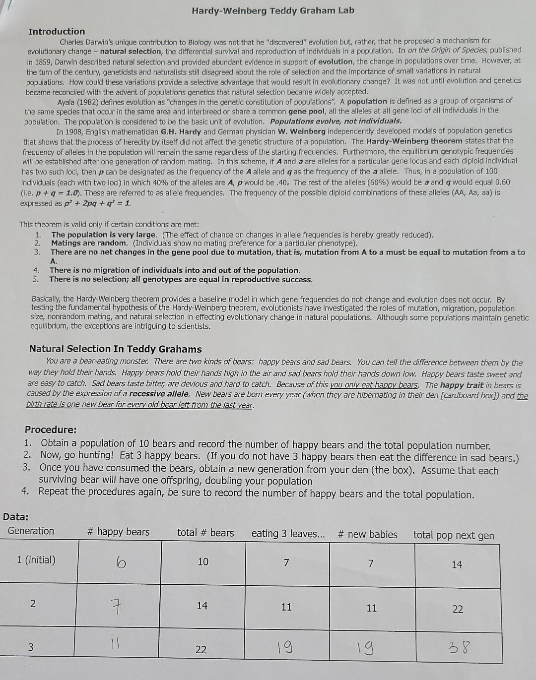 Solved Hardy-Weinberg Teddy Graham Lab (Please fix the | Chegg.com