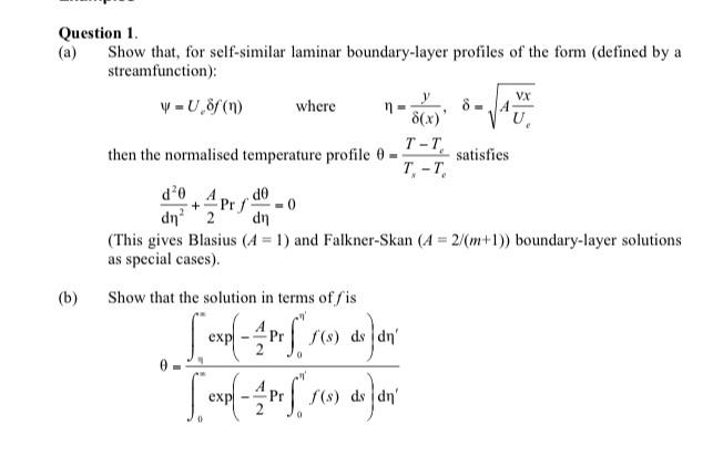 Solved Question 1. (a) Show that, for self-similar laminar | Chegg.com