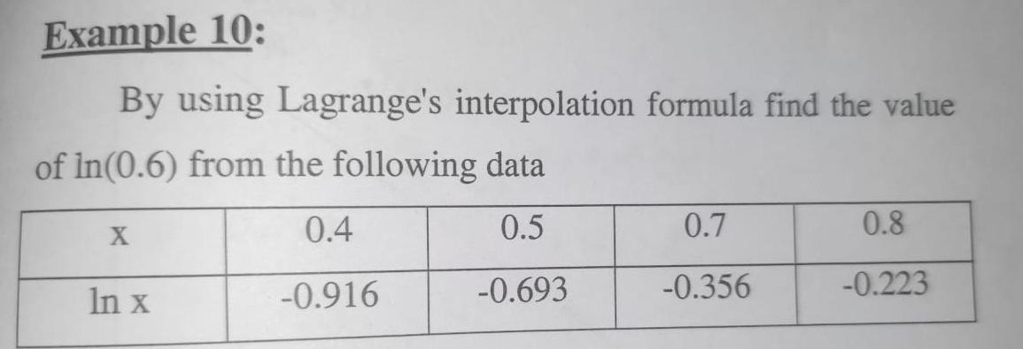 Solved Example 10: By using Lagrange's interpolation formula | Chegg.com
