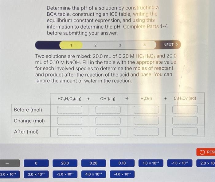 Solved Determine the pH of a solution by constructing a BCA | Chegg.com