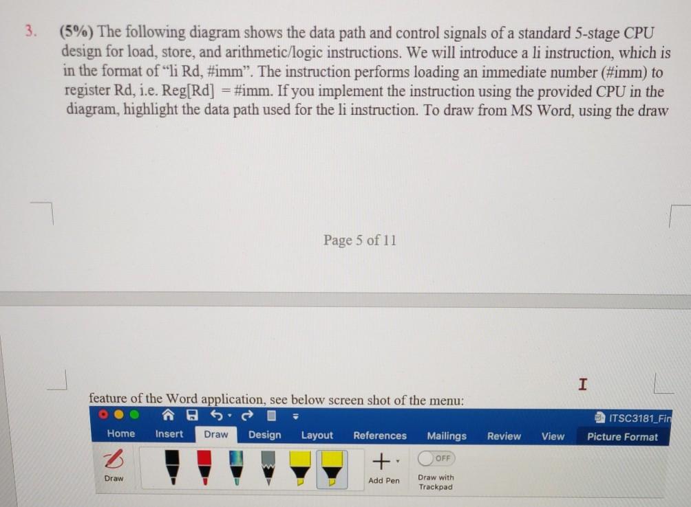 3. (5%) The following diagram shows the data path and | Chegg.com