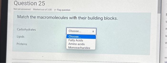 Solved Match the macromolecules with their building blocks. | Chegg.com