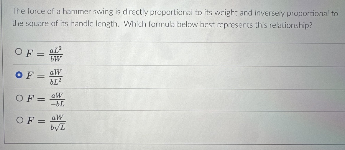 Solved The force of a hammer swing is directly proportional | Chegg.com