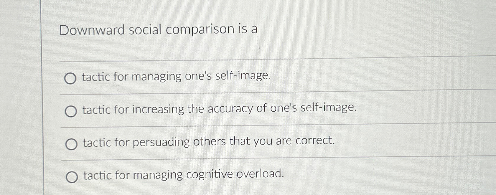 Solved Downward social comparison is atactic for managing | Chegg.com