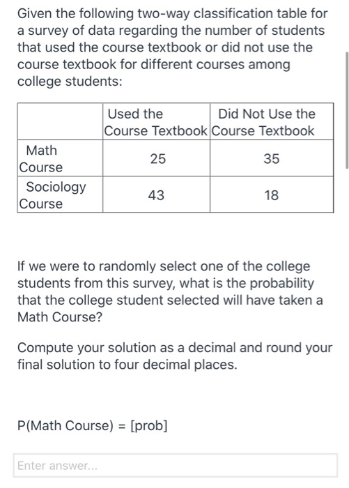 Solved Given the following two-way classification table for | Chegg.com