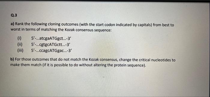 Solved a) Rank the following cloning outcomes (with the | Chegg.com